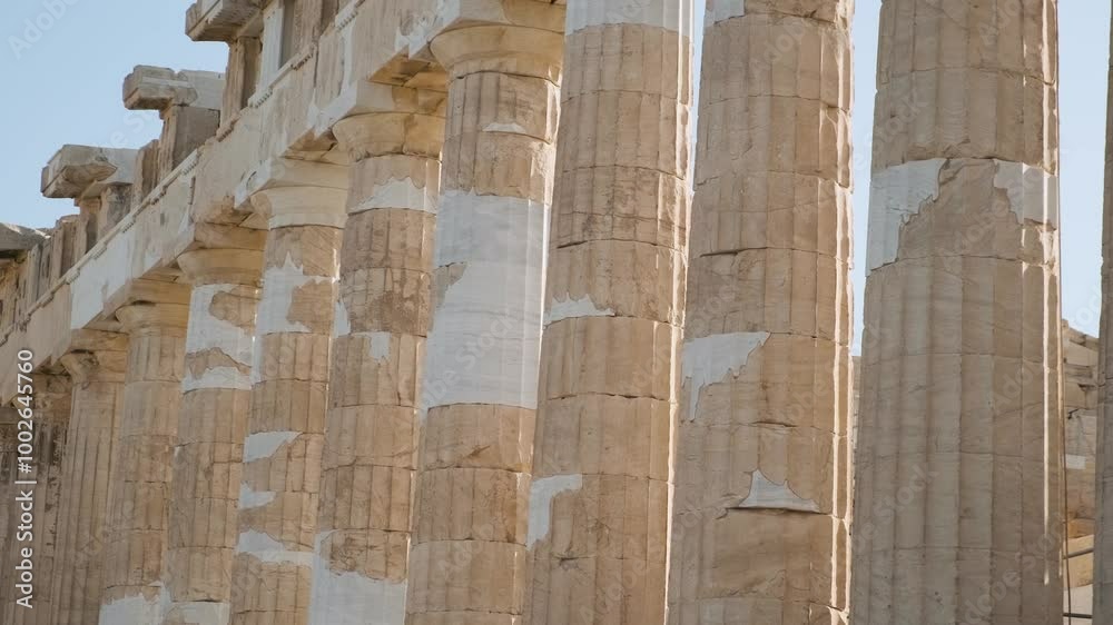Colonnade of Parthenon temple with marble columns on the Acropolis in ...