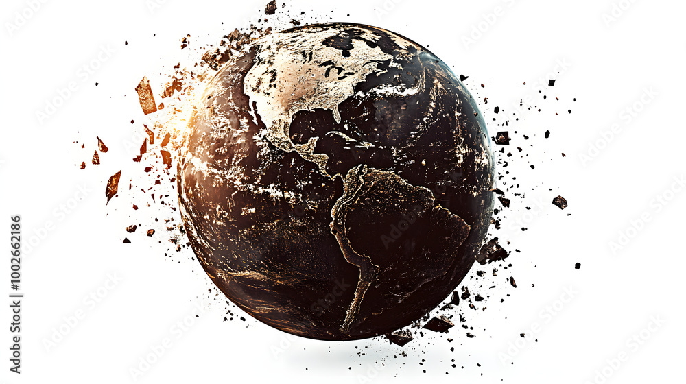 planet earth explosion, 3d pressured sphere render exploded destroyed ...