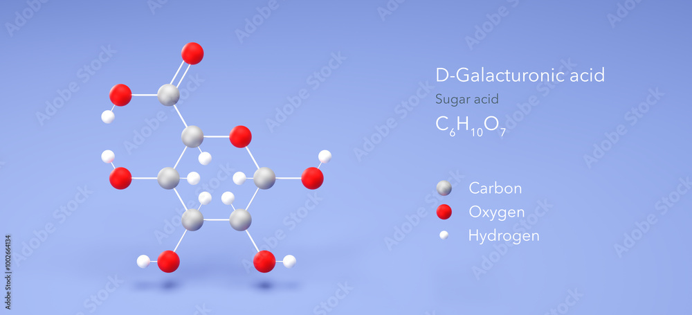 d-galacturonic acid molecule, molecular structure, sugar acid, 3d model ...