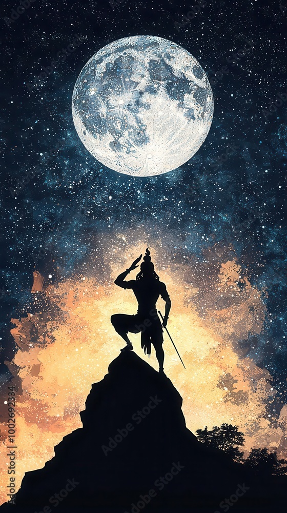 Shiva in Tadasana mountain pose, standing tall on a peak, merging with ...