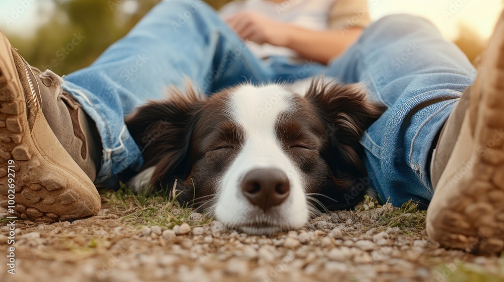Adorable Border Collie Puppy Dog Lying at Owner's Feet, Showing ...