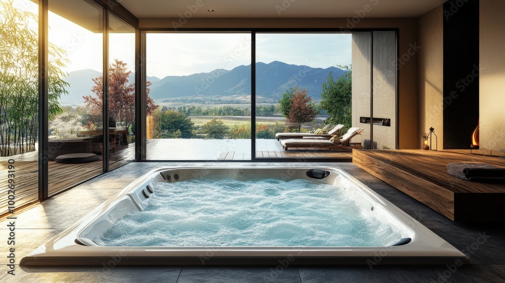 Weekdays Made Easier with Modern Jacuzzi at Home. Relaxing Interior ...