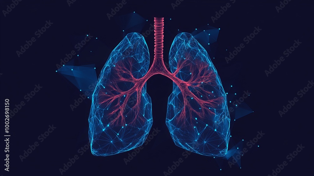 Vector illustration of abstract blue lungs with red bronchial tree ...