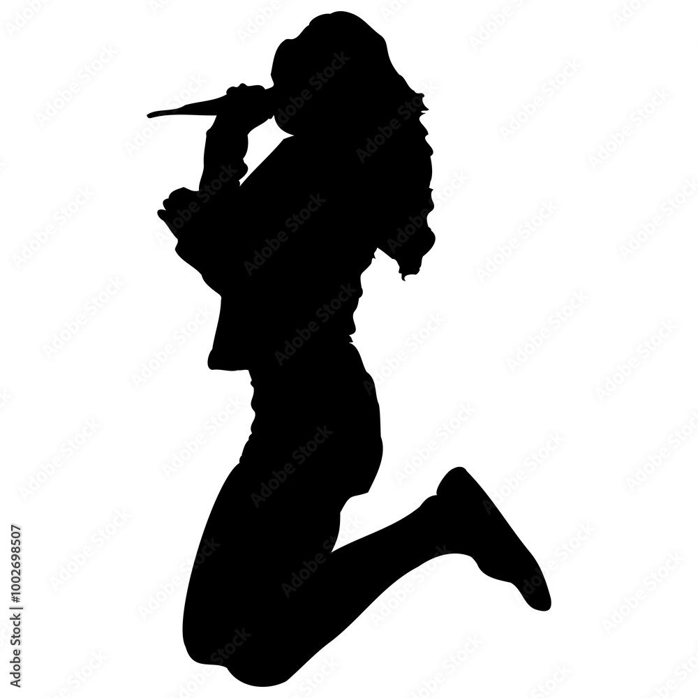 Singer Pose Silhouette. singing with a microphone on the stage. High ...