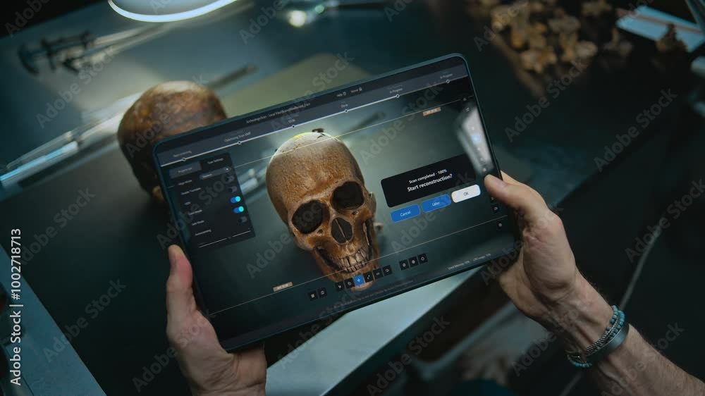 Modern archaeological lab: Archaeologist studies ancient human anatomy ...