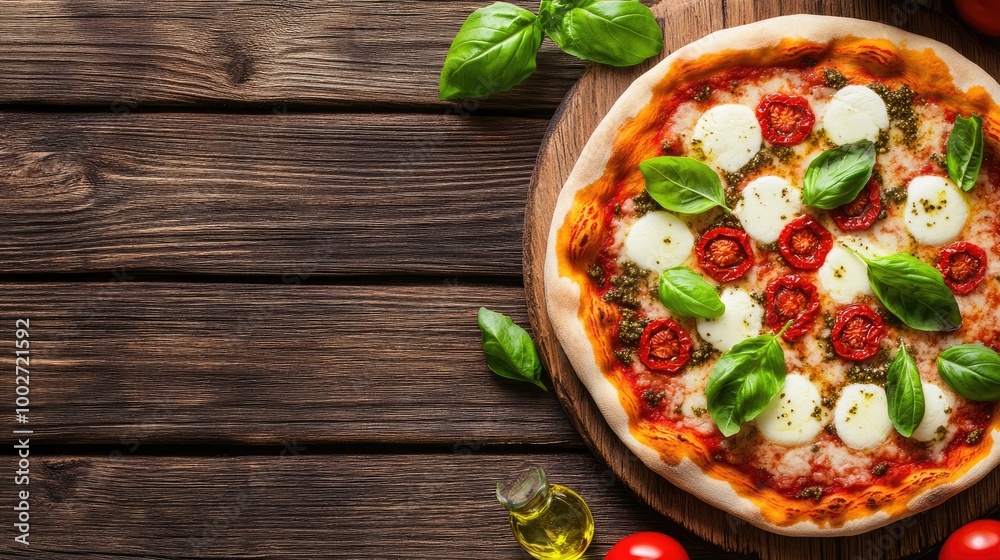 Rustic Pizza with Pesto and Fresh Ingredients Stock Illustration ...