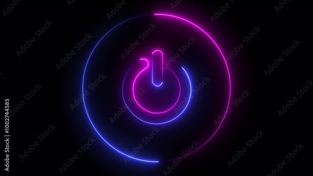 Neon glowing power button icon animated The appearance of neon symbol ...