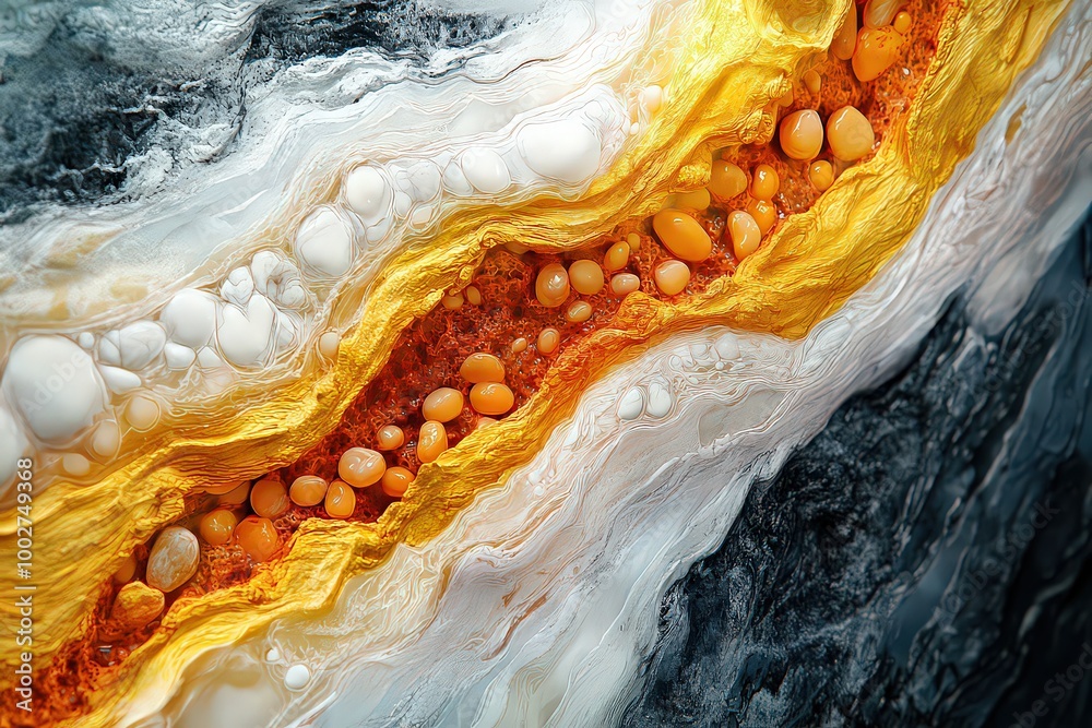 zoomed-in image of artery shows cholesterol and fatty deposits filling ...