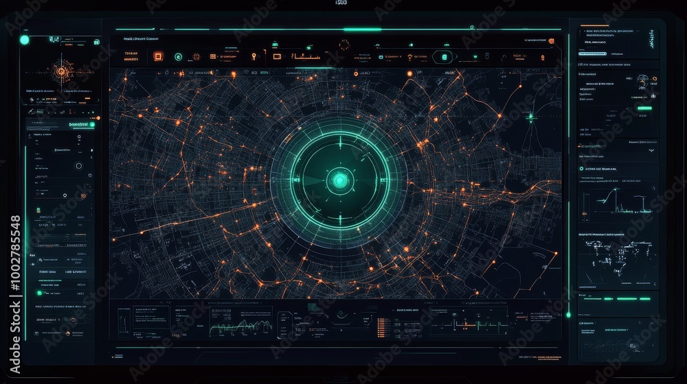 Sonar screens on submarines and ships. Radar sonars with a map of ...