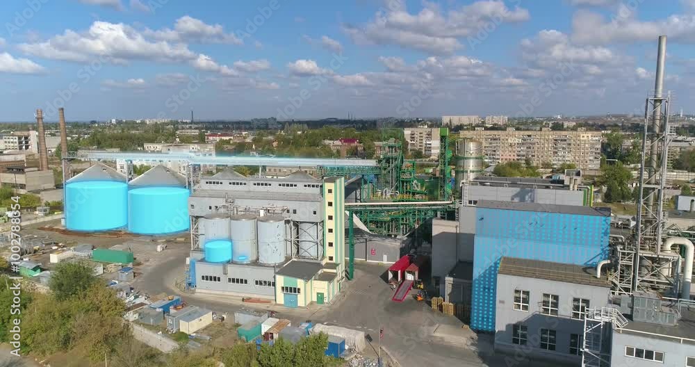 Grain processing plant. Aerial view of grain processing plant. Smart ...
