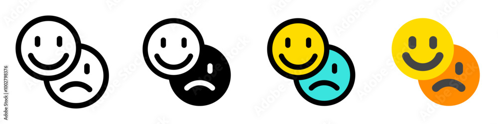 Vector emoticon reaction icon. Black, white background. Perfect for app ...