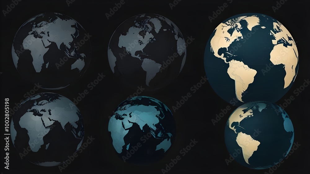 earth globe collection. set of black earth globes, isolated on ...