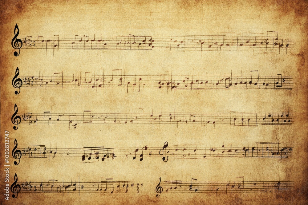 Vintage music sheet background with faded notes creating an antique ...