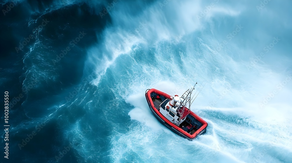 Boat Navigating Through Tumultuous Ocean Currents and Powerful Waves ...