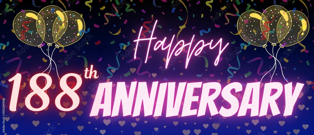 188th anniversary neon calligraphy text and number. Confetti and ...