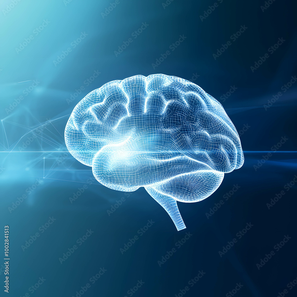 Symbols of data waves flowing into the brain, representing deep data ...