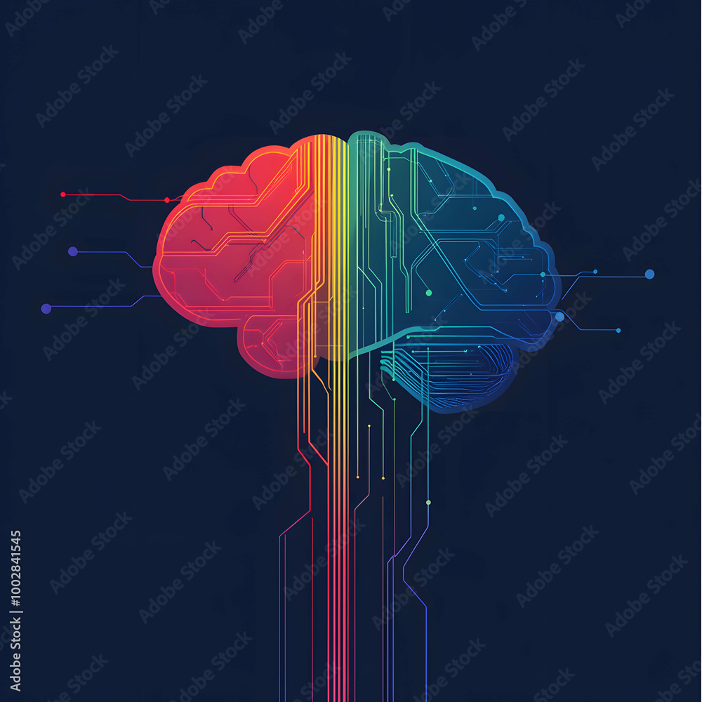 Symbols of data waves flowing into the brain, representing deep data ...