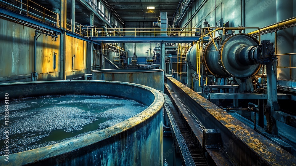 primary clarification tanks at a wastewater treatment facility. The ...