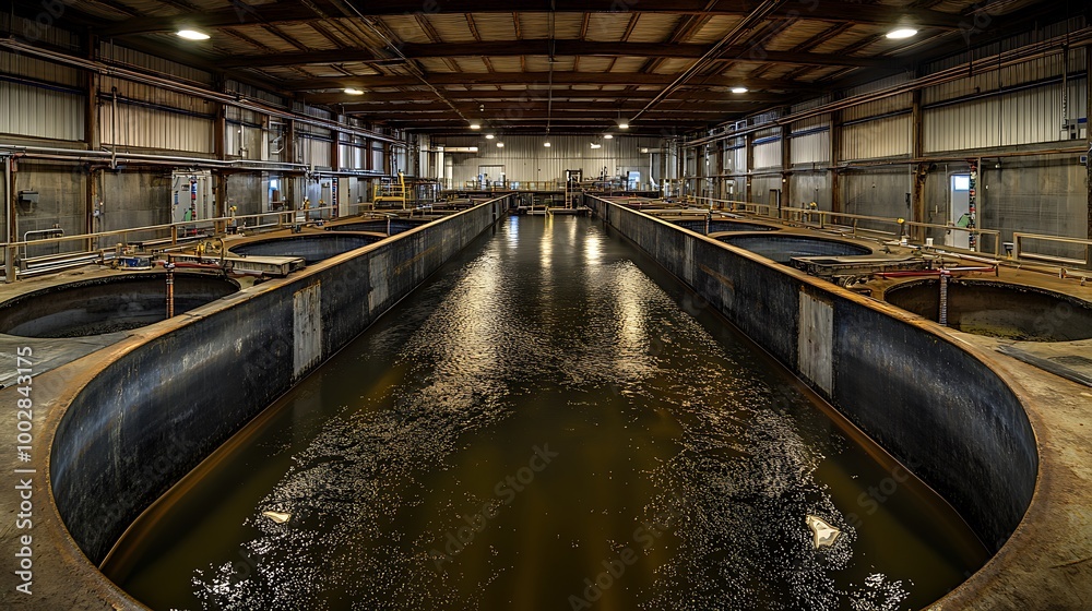 Foto de primary clarification tanks at a wastewater treatment facility ...
