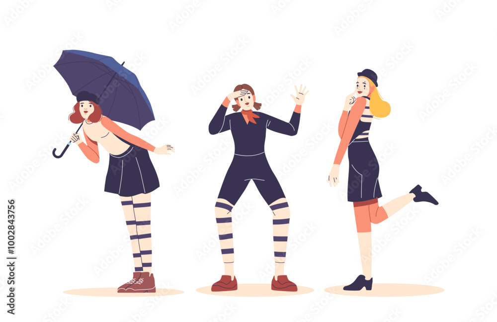Female Mime Characters Express Various Emotions Through Creative Poses ...
