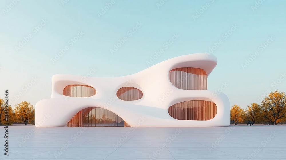 3D architectural model of a futuristic museum with organic shapes, 3D ...