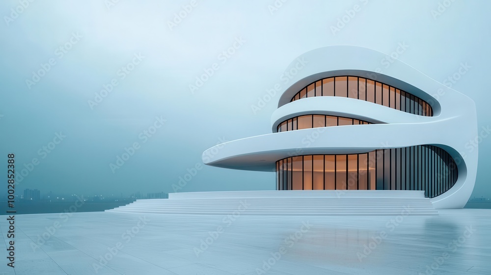 3D architectural model of a futuristic museum with organic shapes, 3D ...