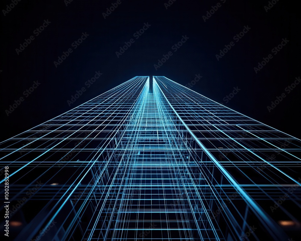 Architectural blueprint of a modern skyscraper with intricate 3D ...