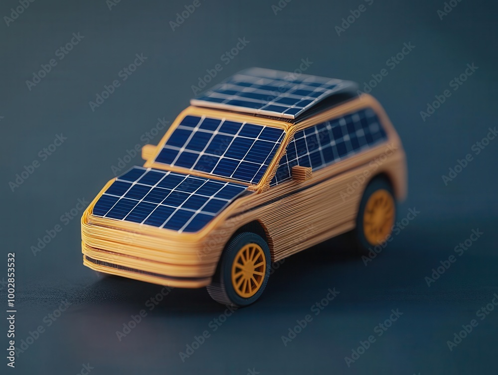 Solar-powered car with detailed 3D CAD model of the photovoltaic cells ...