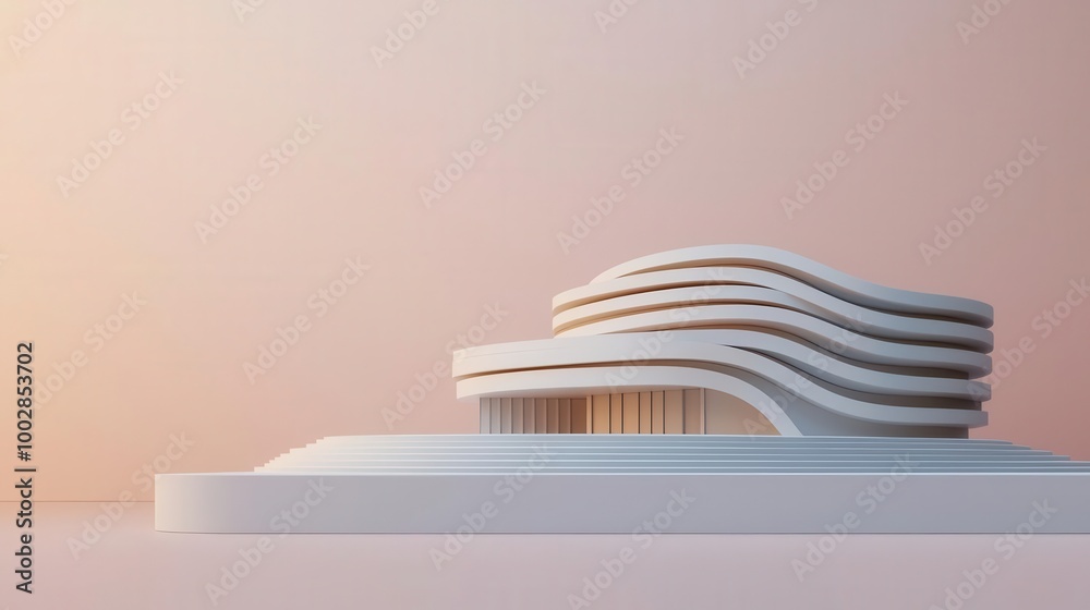 3D architectural model of a futuristic museum with organic shapes, 3D ...