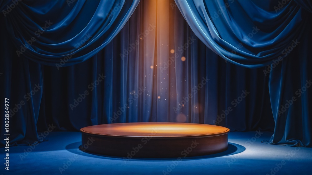 Spotlight on Empty Stage, Dramatic stage lit by a single spotlight ...