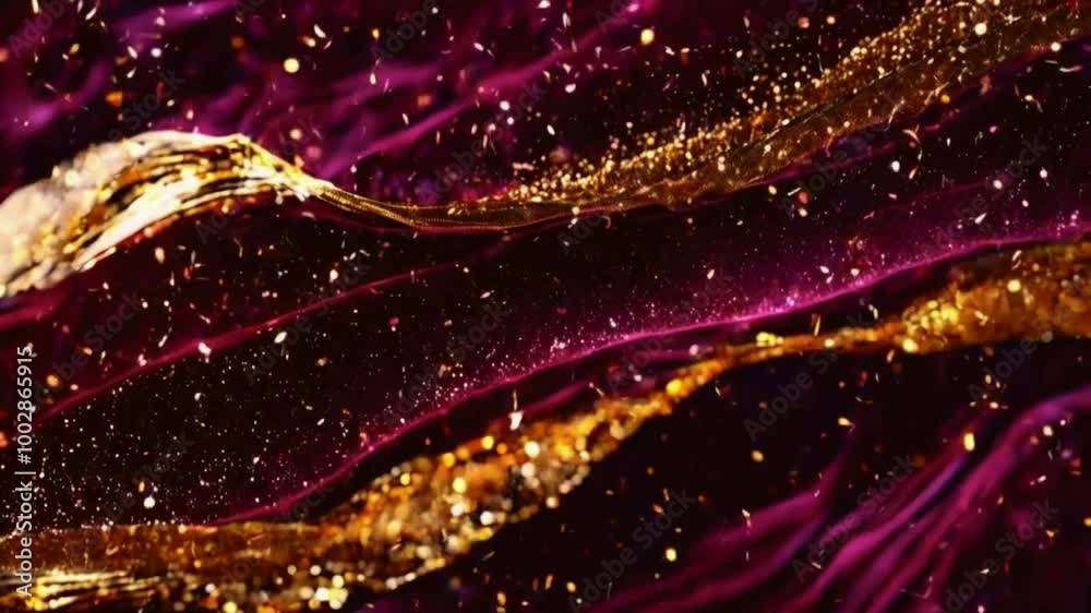 A rich burgundy velvet background with fluid gold brushstrokes in wave ...
