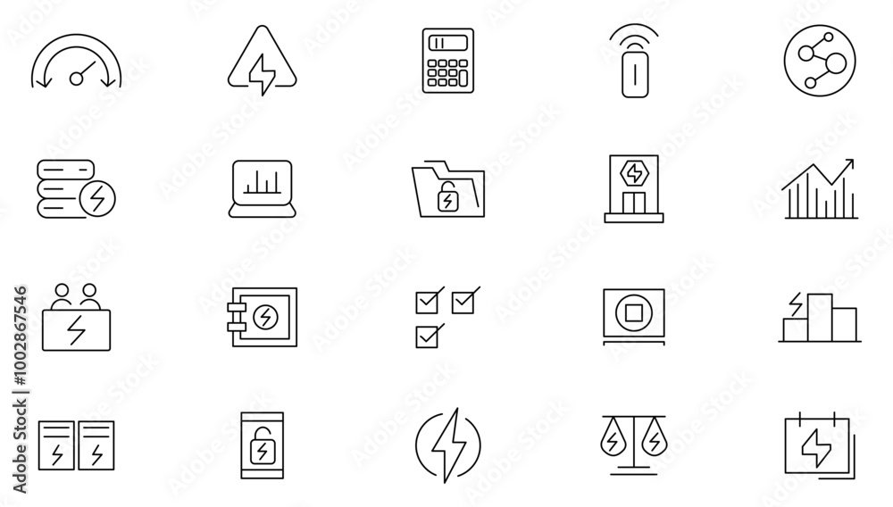 Power purchase agreement linear icons set. UI icon set in flat line ...