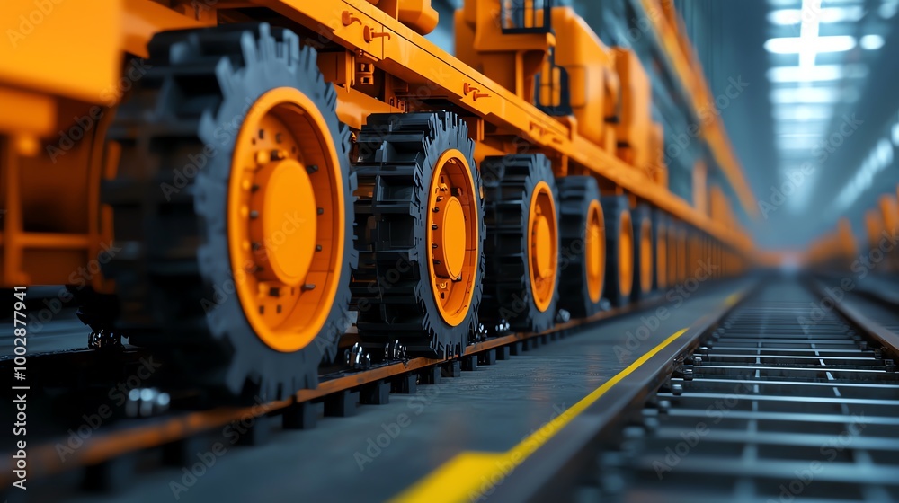 Heavy machinery in steel production plant, large scale industry, 3D ...