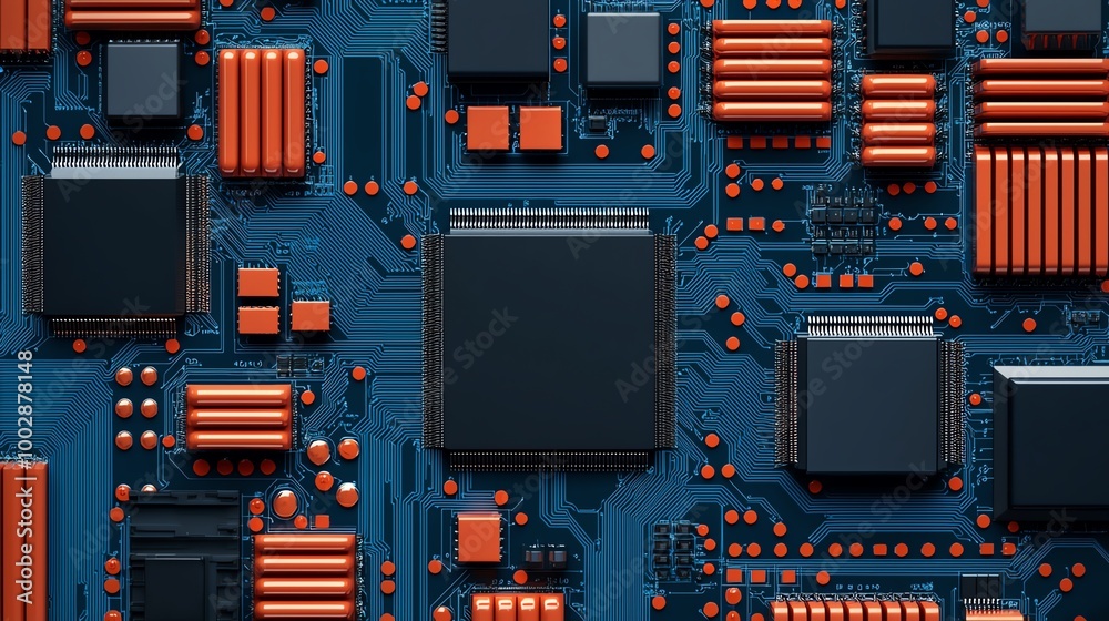 Electronics assembly production process flat design, top view, factory ...