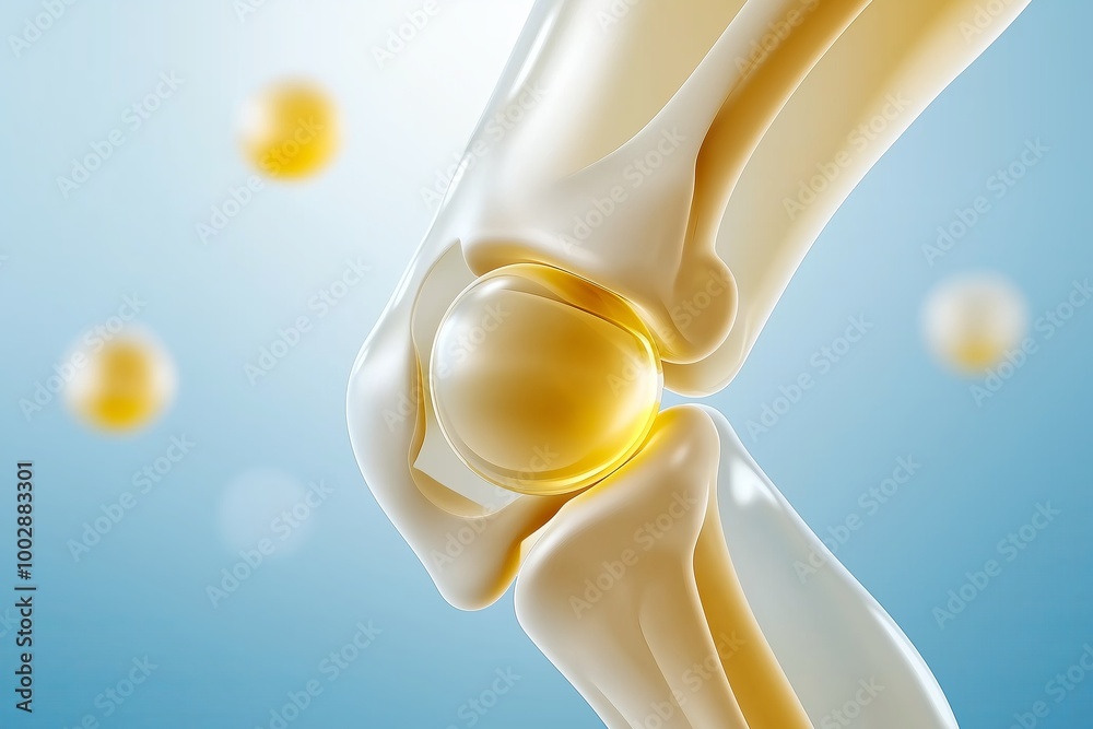 Medical illustration of a healthy human joint showing lubrication and ...