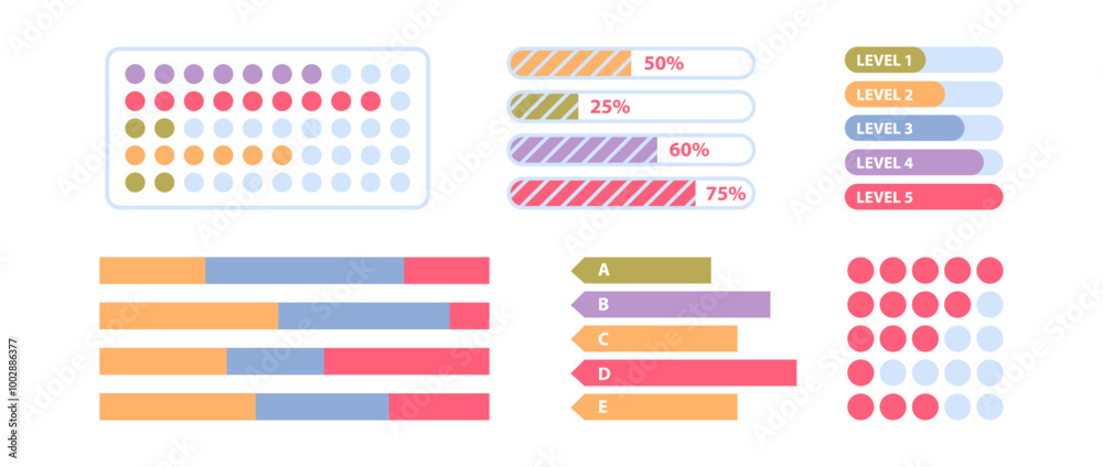 Charts and progress bars diagrams for reports or business documentation ...