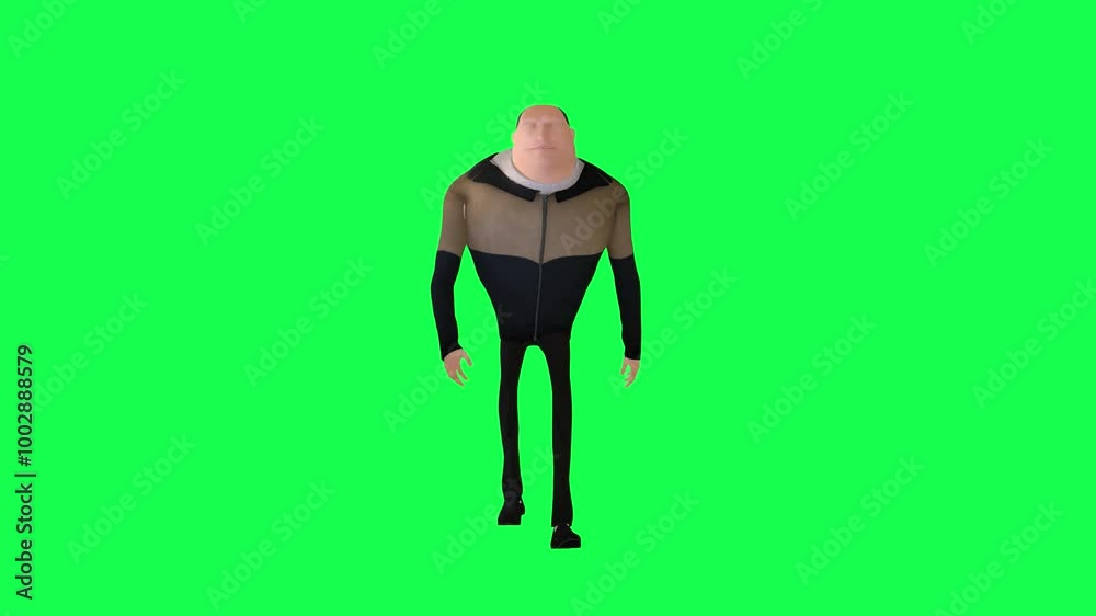 3d cartoon man in formal wear walking front angle isolated green screen ...