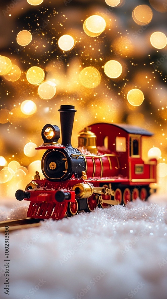 Vintage toy train chugging through a magical winter wonderland ...