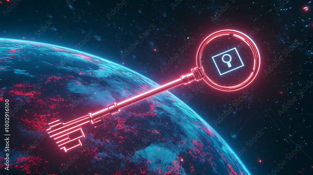 Global Cybersecurity Concept: Planet Earth Protected by Digital Lock ...