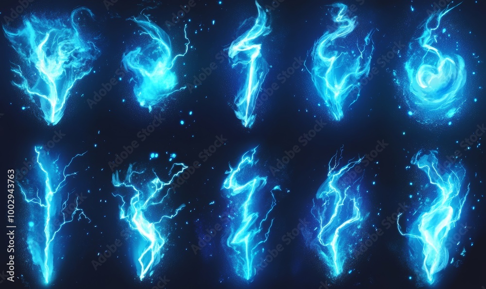 Cartoon lightning animation. Animated frames of electric strike, magic ...
