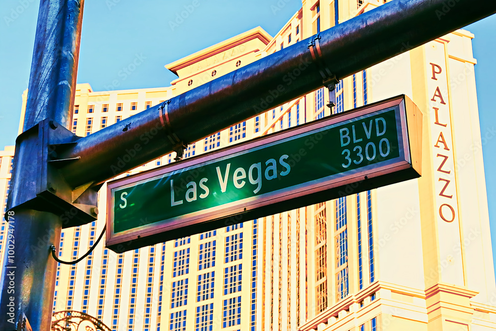 Road sign of Las Vegas BLVD.Street sign of Las Vegas Boulevard.Green ...