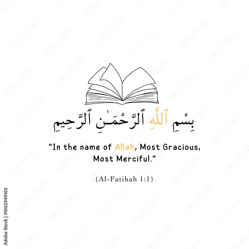 Al-Fatihah verse meaning with calligraphic Quran, In the Name of Allah ...
