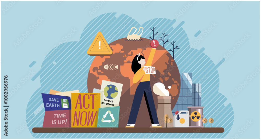 Climate change. Save the planet. Climate activist. Environmental protection is essential to ...