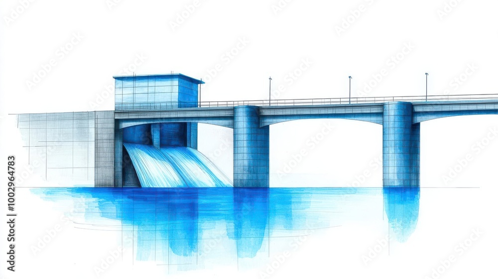 Technical drawing of a dam for hydroelectric power generation ...