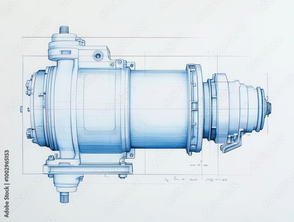 Technical drawing of an electric motor, detailing windings, rotor ...