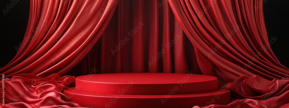Red podium cloth background silk fabric table cover pedestal satin ...