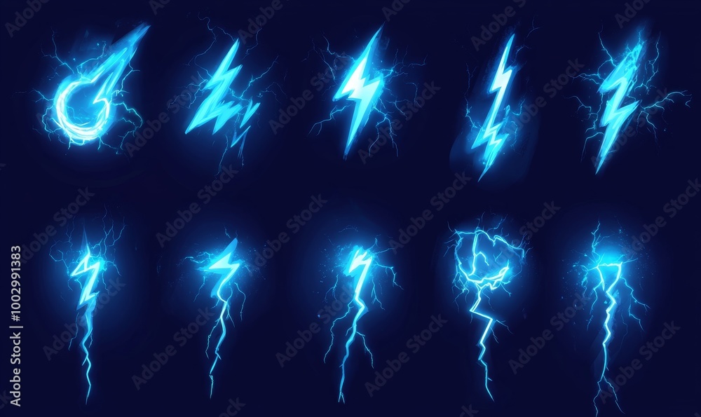 Cartoon lightning animation. Animated frames of electric strike, magic ...