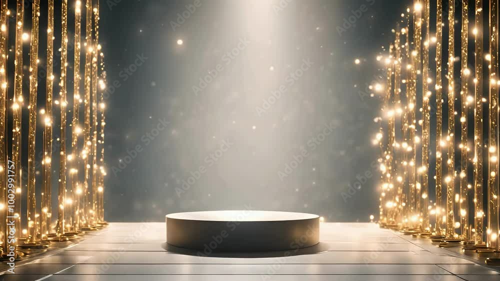 Abstract glowing blue light effect with a round podium. dark background ...