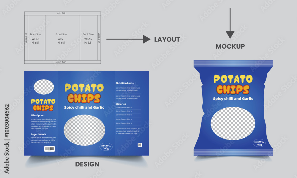 Potato chips package design, realistic vector design potato chips ...