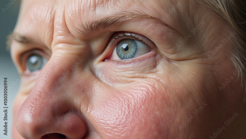 Aged senior skin cells with visible wrinkles and age spots on an aging ...